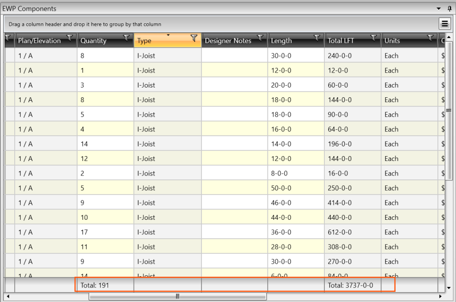 EWP Components Tab